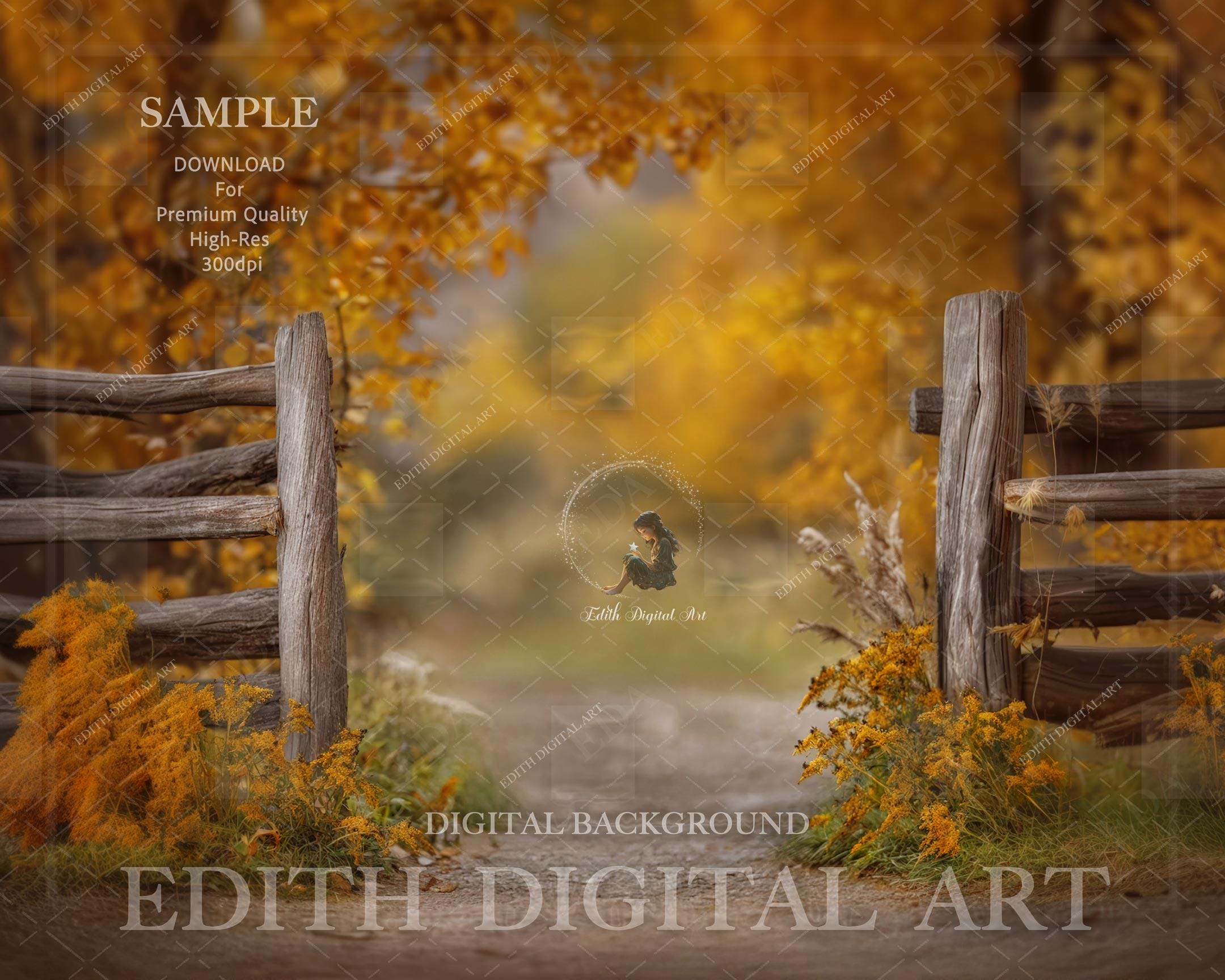 Fall Rustic Fence Digital Background Photography, Autumn Woodland Road ...