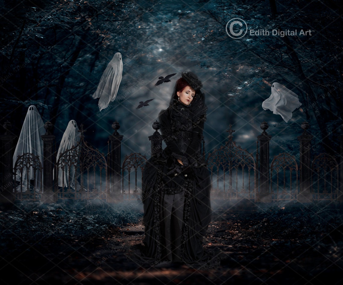 Ghost Halloween Backdrop Background Composite Gothic Cemetery - Etsy