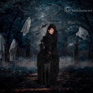 Ghost Halloween Backdrop Background Composite, Gothic Cemetery ...