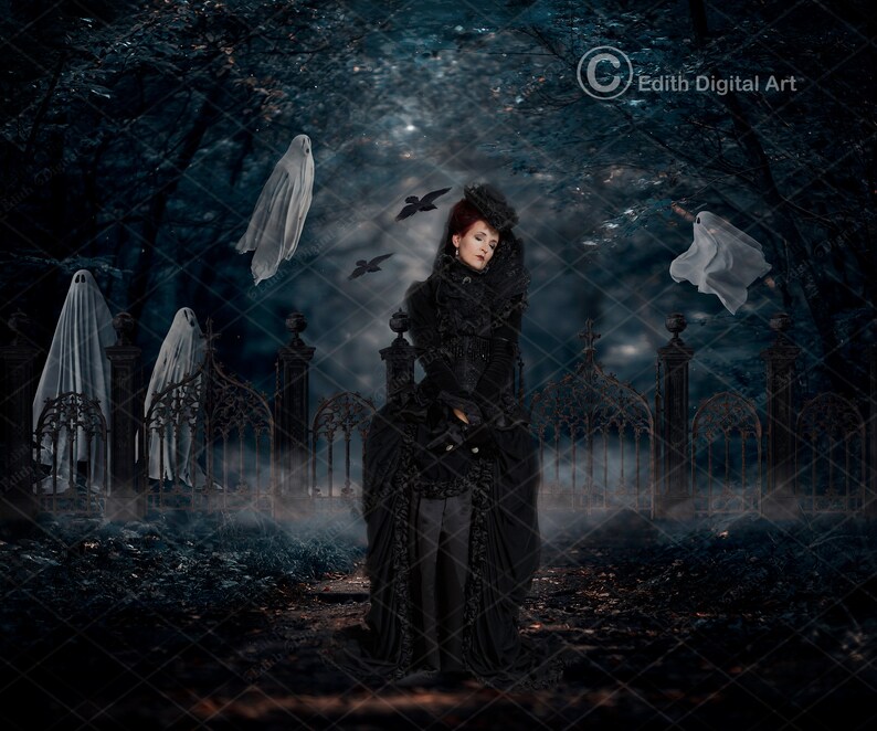 Ghost Halloween Backdrop Background Composite Gothic Cemetery - Etsy