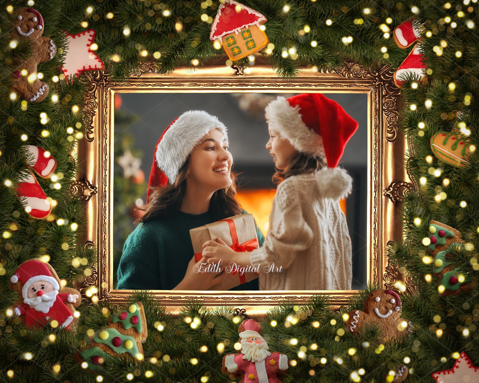 Santa Holding a Frame Photography Christmas Digital Backdrop - Etsy