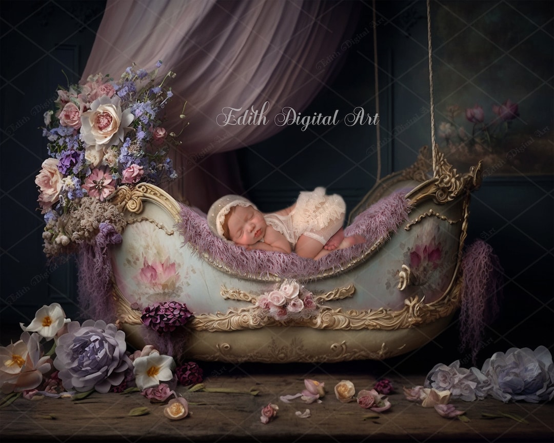 Newborn Digital Backdrop Girl, Baby Girl Photography Composite, Purple ...
