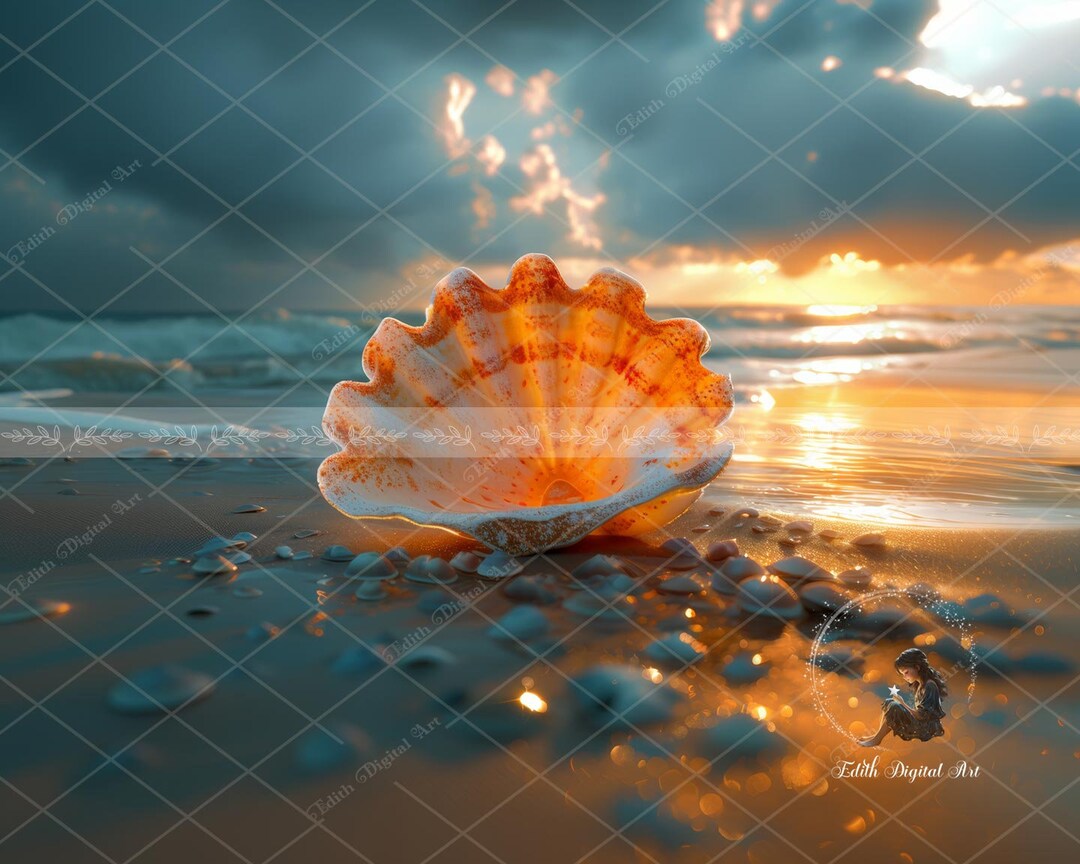 Mermaid Shell Digital Background for Photography, Beach Digital ...