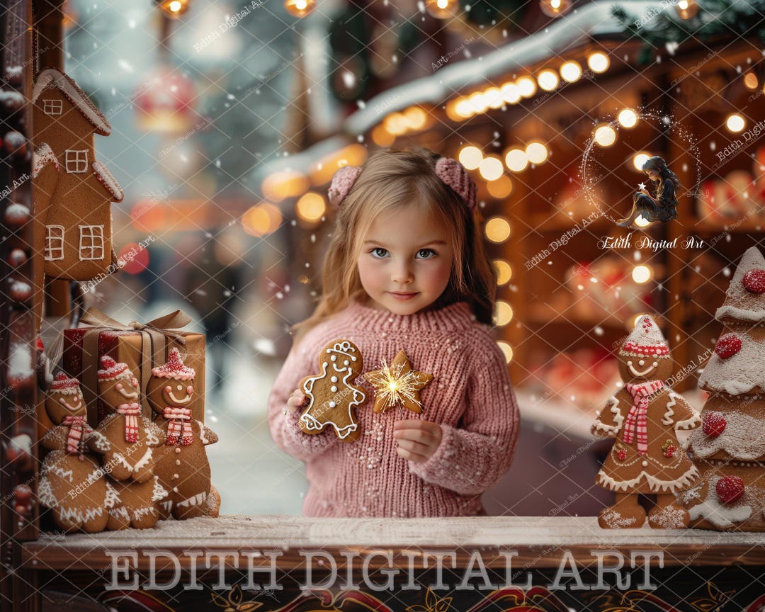 Gingerbread Booth Digital Backdrop Photography, Gingerbread Cart Shop ...