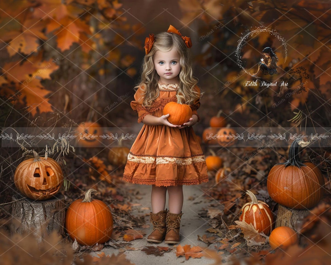 Autumn Digital Backdrop for Photography, Halloween Pumpkins Path ...