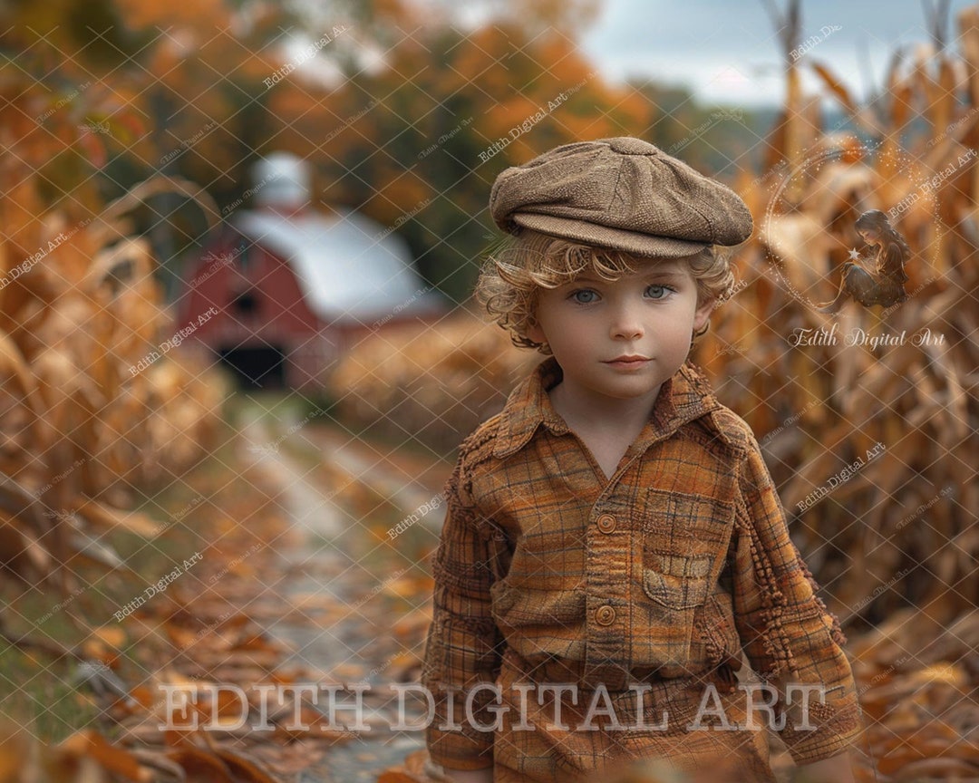 Fall Farm Digital Backdrop Photography, Red Barn, Corn Harvest, Autumn ...