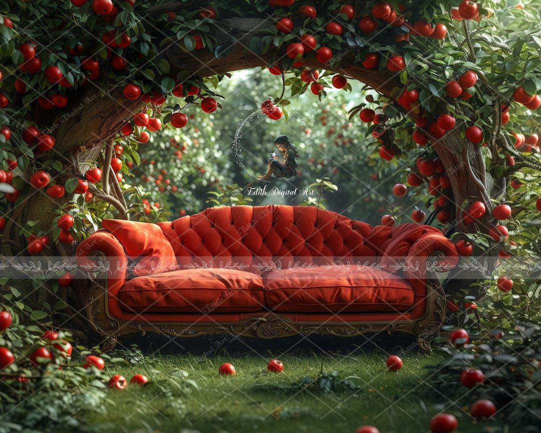 Autumn Digital Backdrop for Photography, Apple Orchard Chair, Digital ...