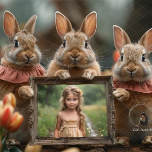 Bunny Digital Photo Frame, Spring Digital Backdrop Rabbits Holding A ...