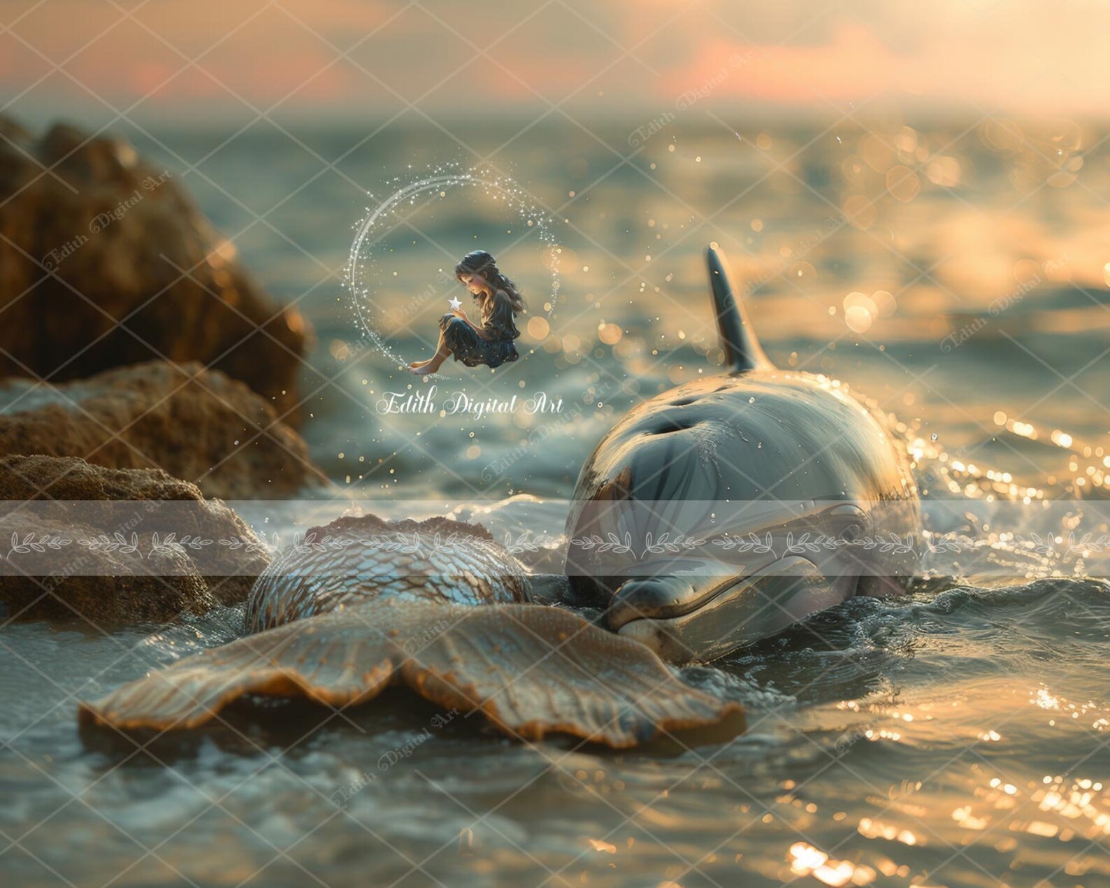 Mermaid Tail Digital Background for Photography, Dolphin Backdrop ...