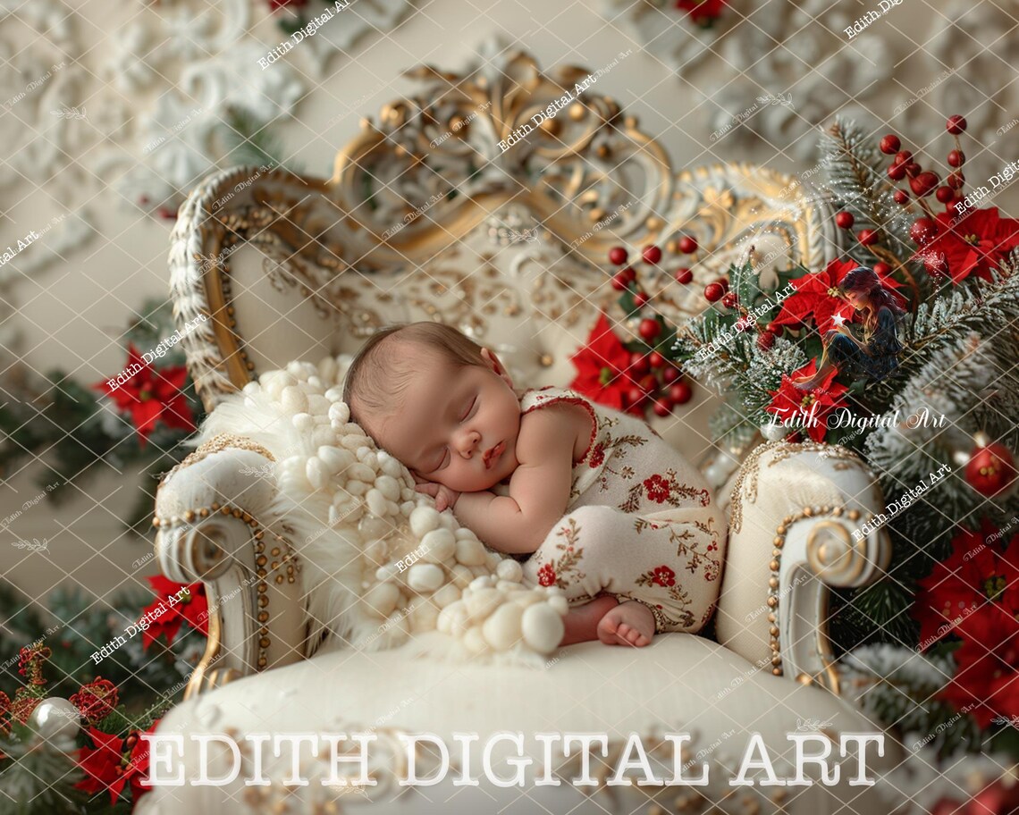 Christmas Newborn Digital Backdrop, Christmas Chair Studio Background ...