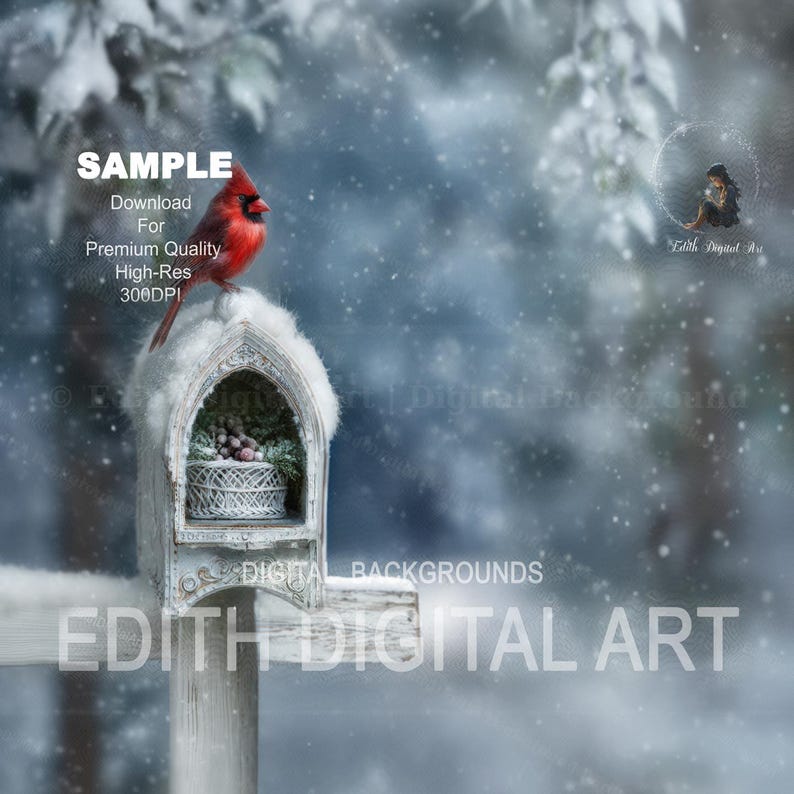 Winter Digital Backdrop, Vintage Christmas Mailbox, Outdoors Snow Scene ...