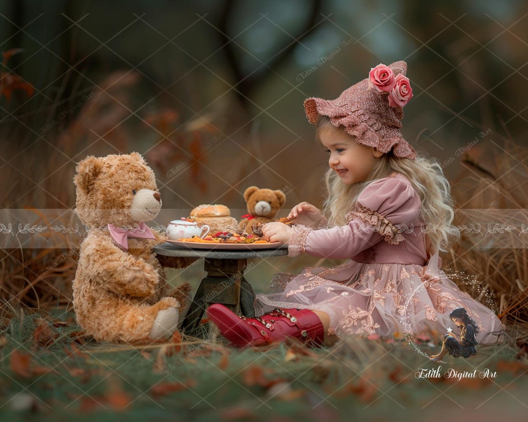 Teddy Bear Backdrop Digital Photography Composite, Autumn Meadow Field ...