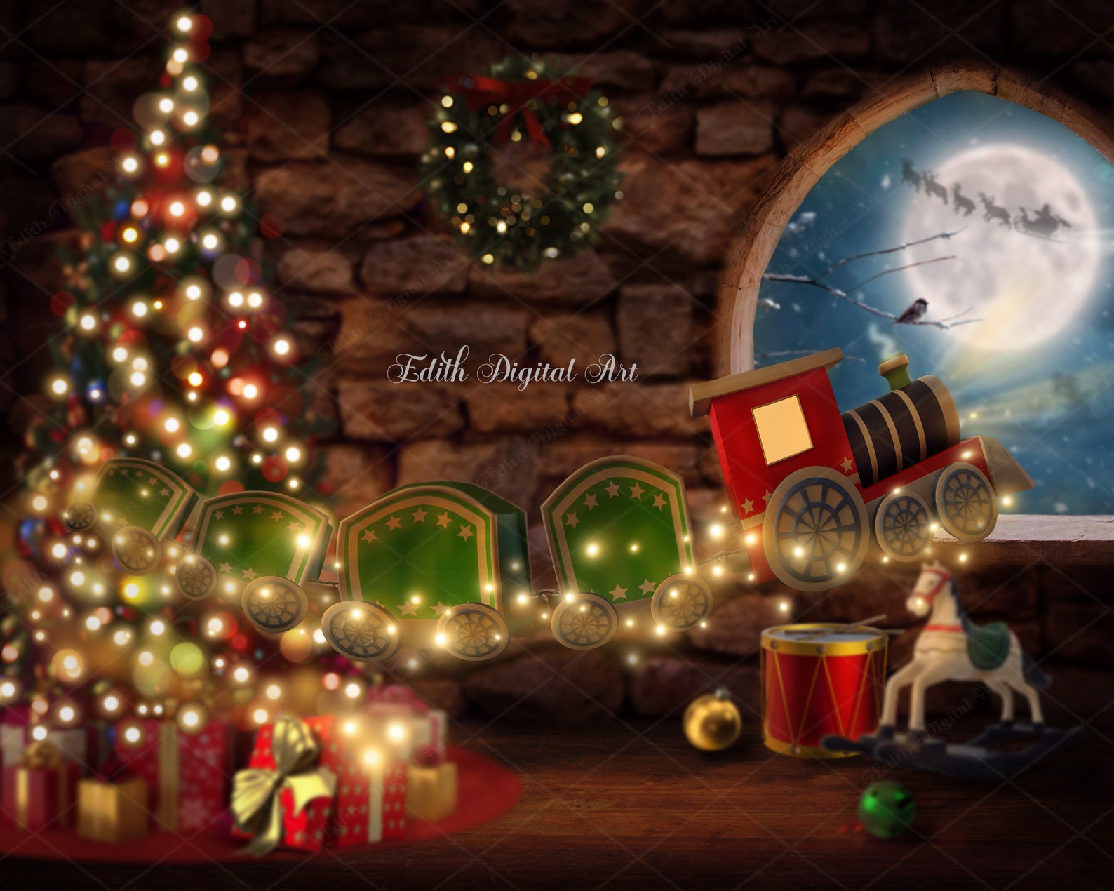 Christmas Digital Backdrop Christmas Tree With Toys - Etsy