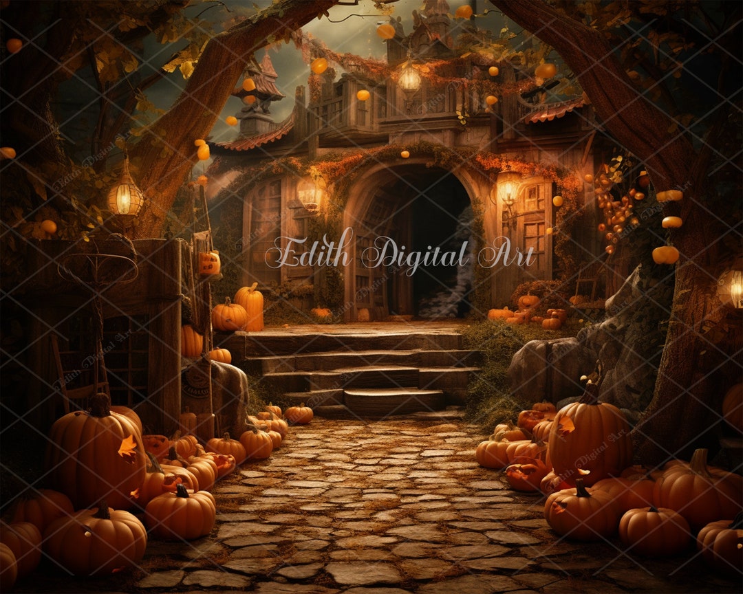 Halloween Digital Backdrop Photography, Halloween Autumn Path Overlay ...