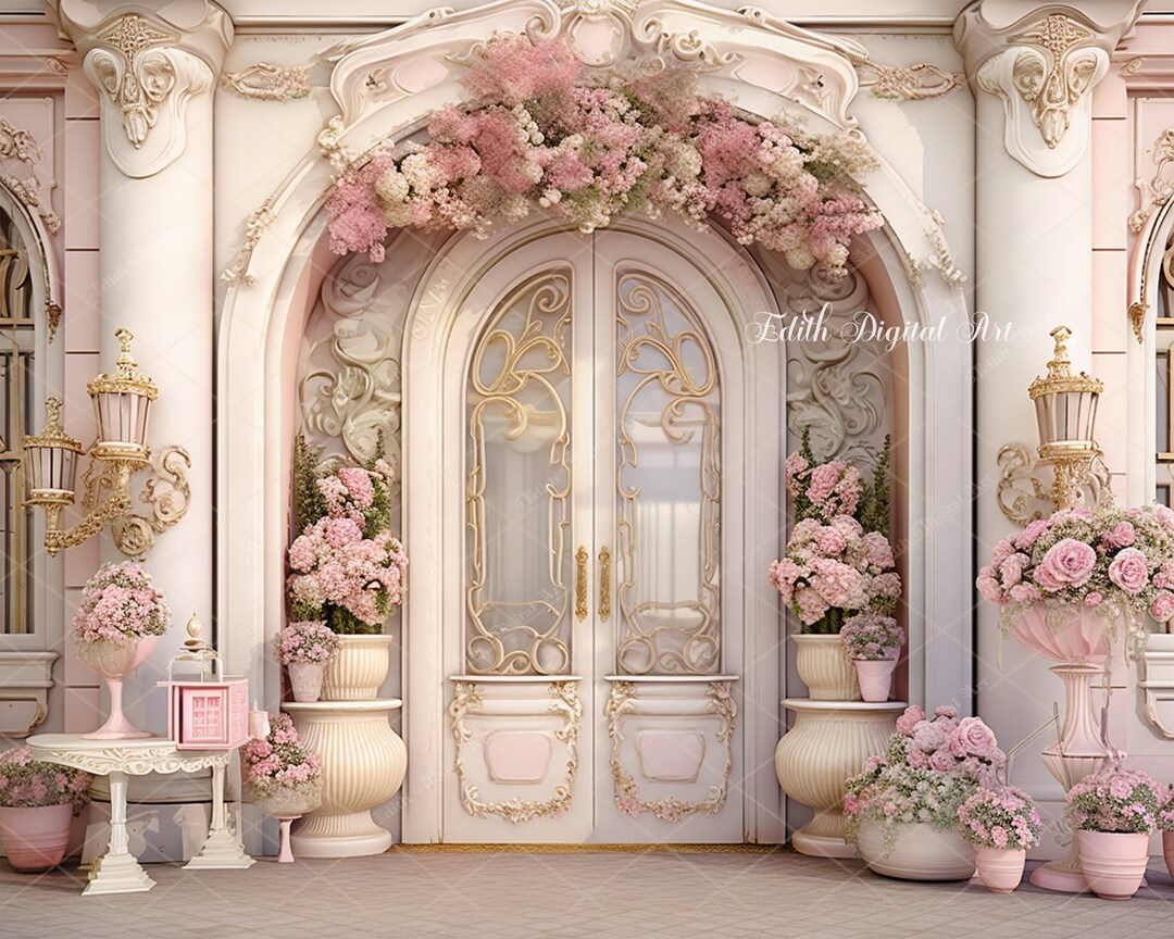 Pink Floral Storefront Background, Floral Wall Scene, for Maternity ...