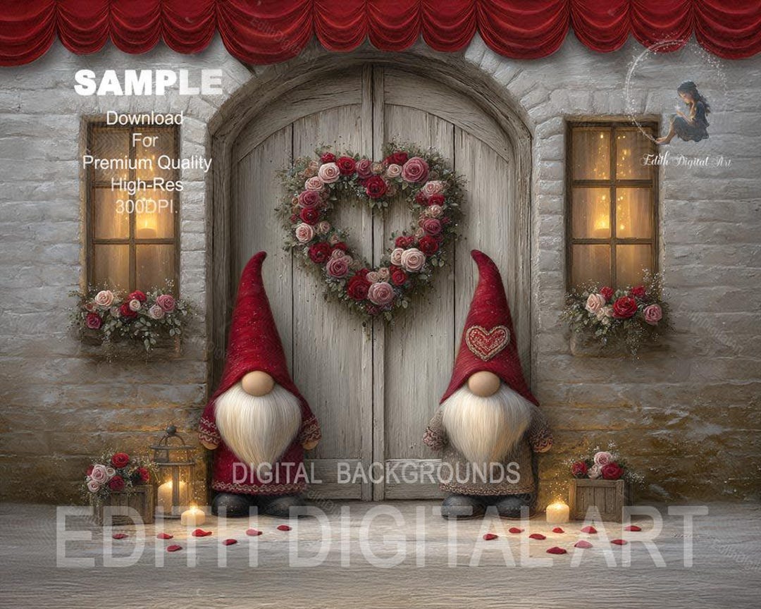 Valentine's Day Gnome Digital Backdrop Photography Composite, Romantic ...