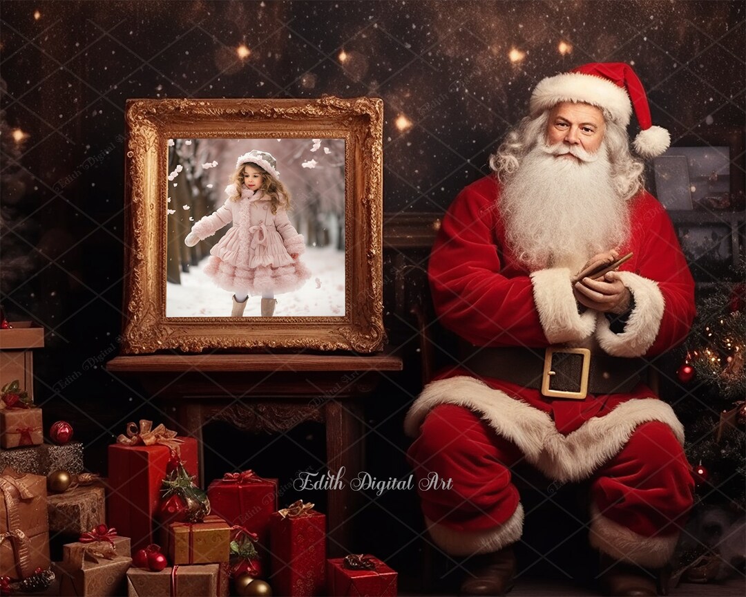 Santa Holging Frame Digital Background Overlay, Christmas Digital ...
