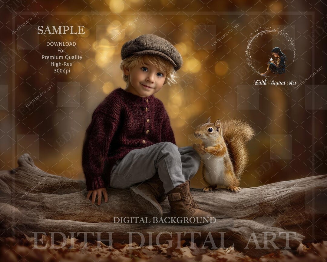 Autumn Digital Backdrop, Fall Forest Animal Background Photo Composite ...