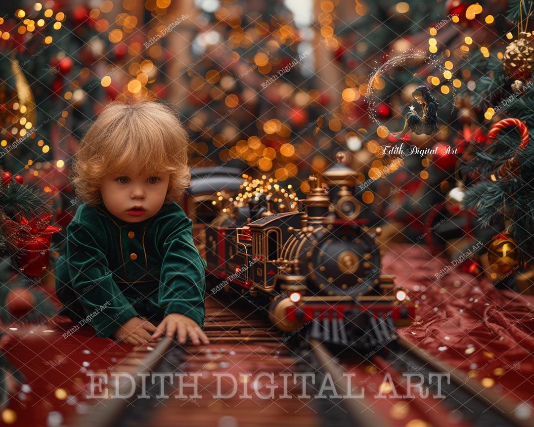 Christmas Train Digital Backdrop Photography, Christmas Tree Background ...
