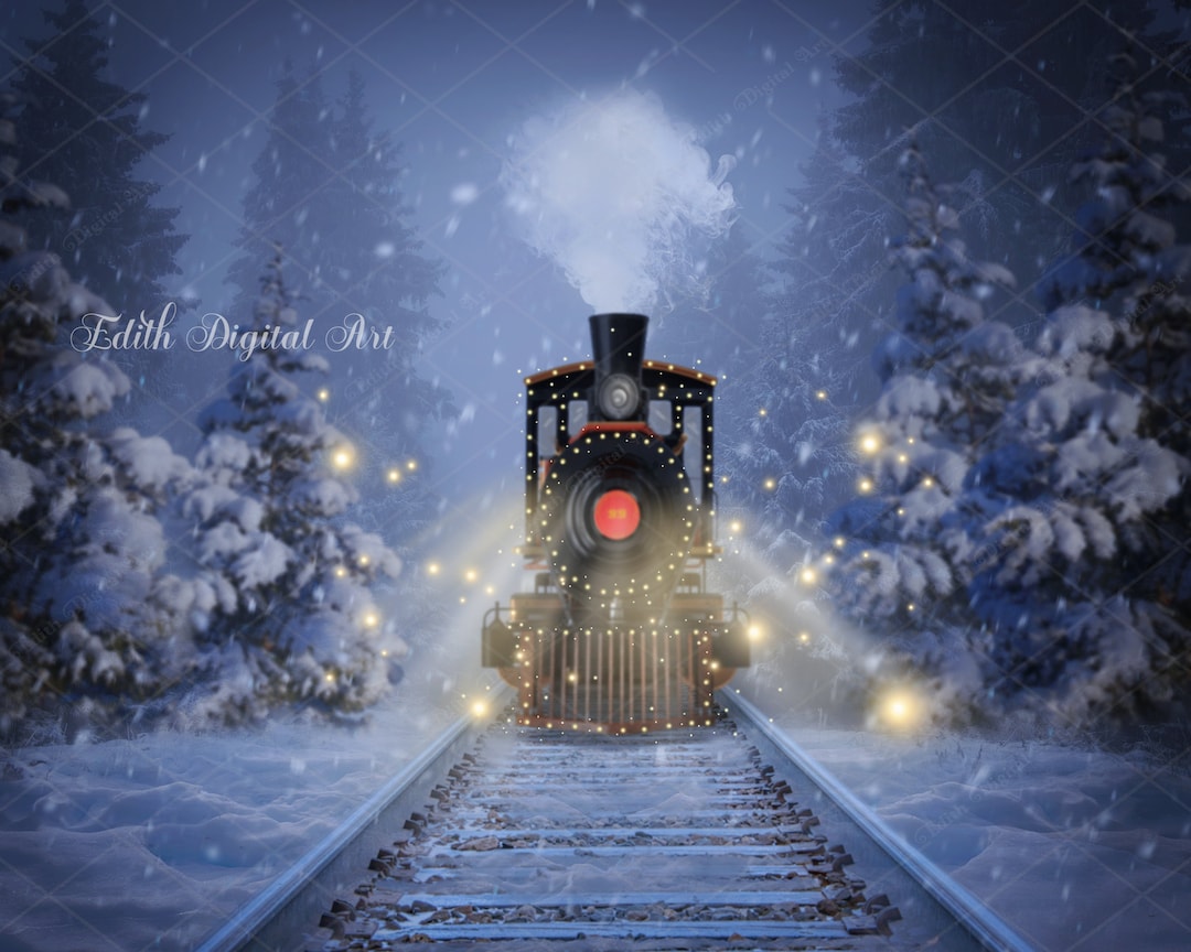 Christmas Digital Backdrop, Polar Express Goind to Santa's Workshop ...
