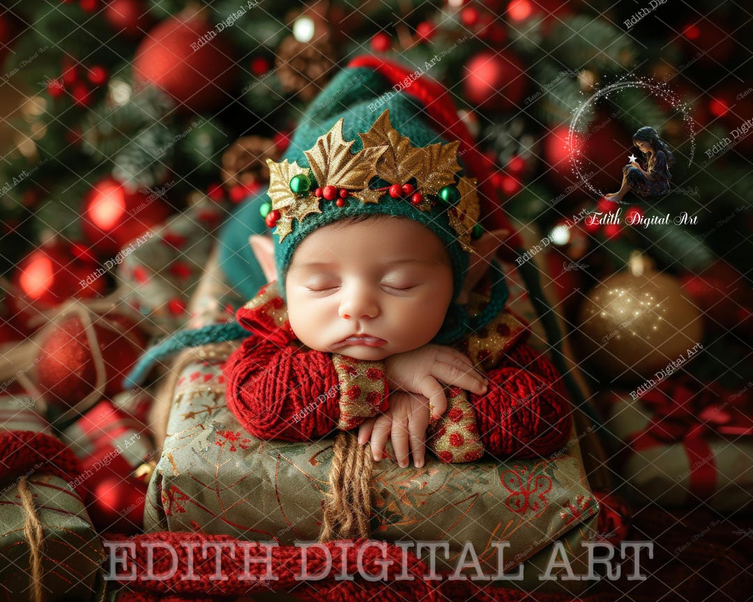 Newborn Christmas Digital Backdrop, Christmas Gift Digital Prop, Baby ...
