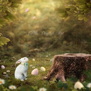 Spring Digital Background, Easter Bunny Digital Backdrop, Easter Eggs ...