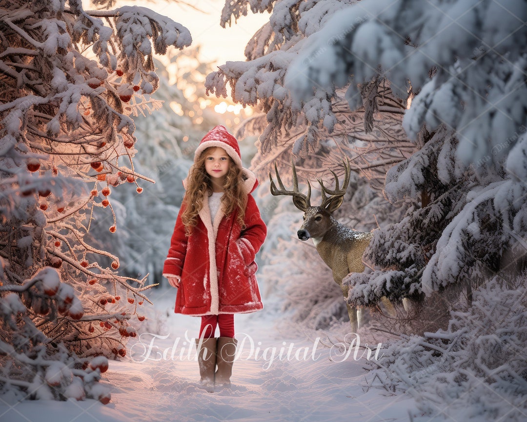 Winter Forest Digital Backdrop, Winter Background Photography, Snowy ...