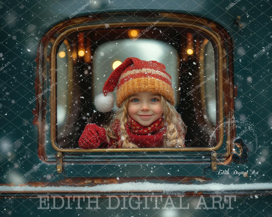Christmas Train Window, Magical Christmas Digital Backdrop Composite ...