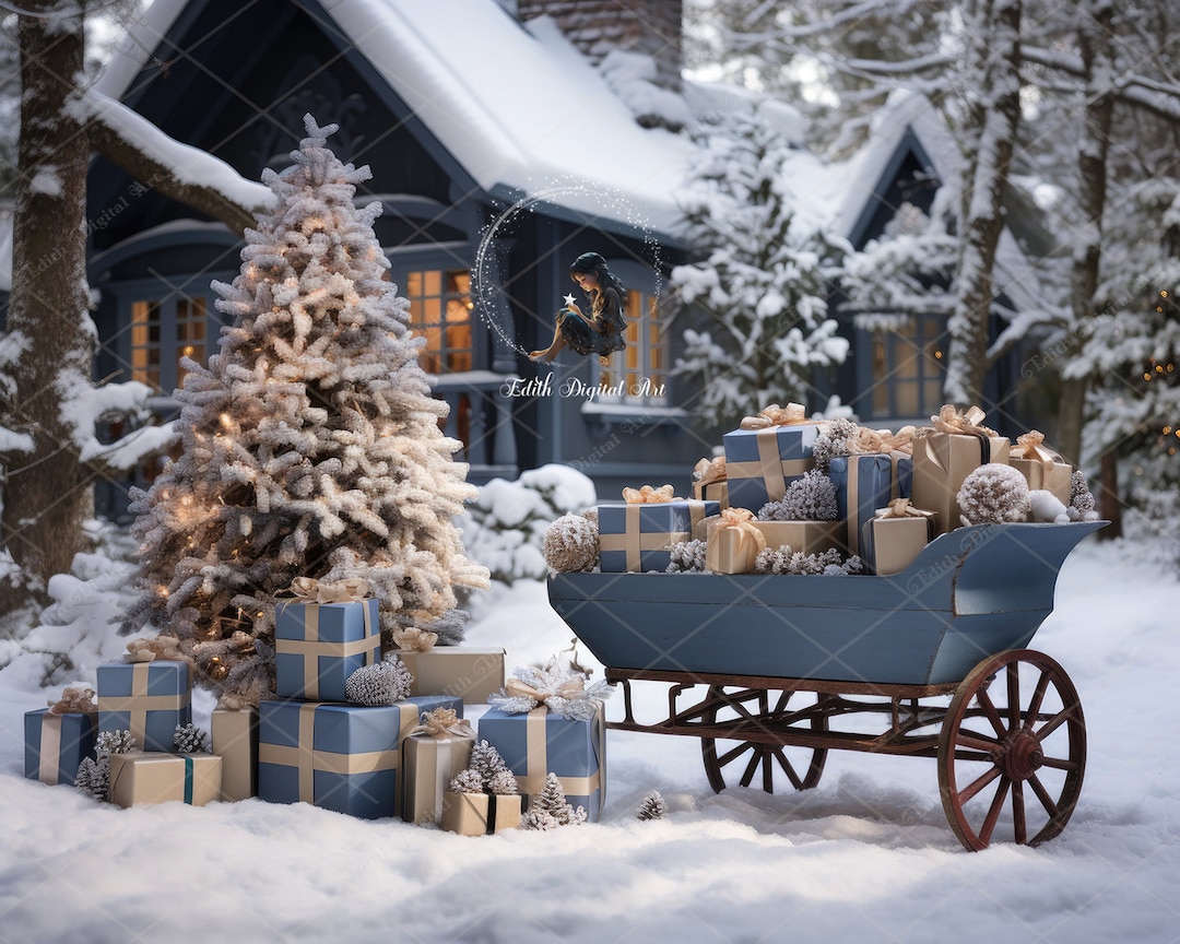 Christmas Digital Background, Santa's Sleigh With Christmas Gifts at ...