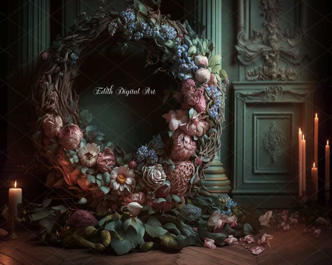 Floral Wreath Digital Backdrop for Maternity Princes Digital - Etsy