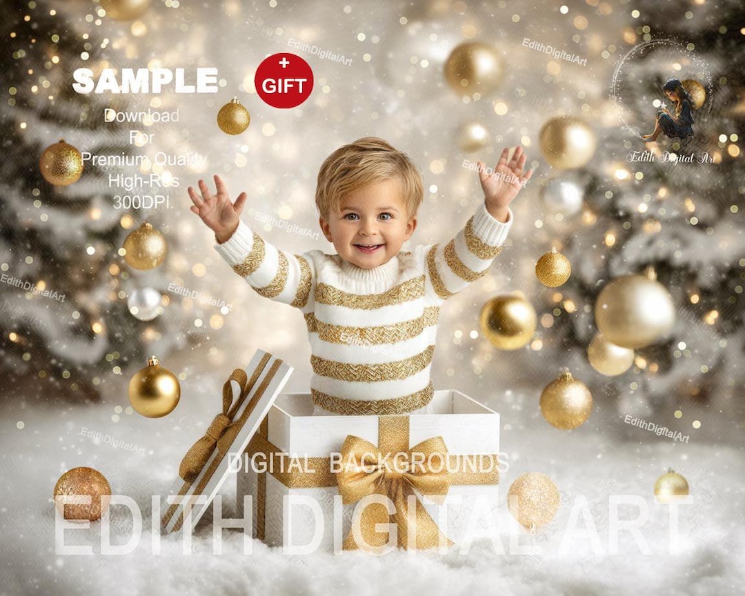Christmas Digital Backdrop Photography Composite. Festive White & Gold ...