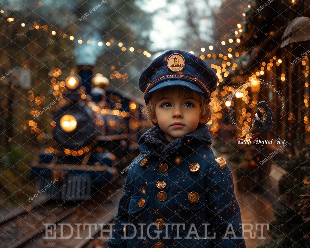 Magical Christmas Train Station Road Backdrop Composite, Christmas ...