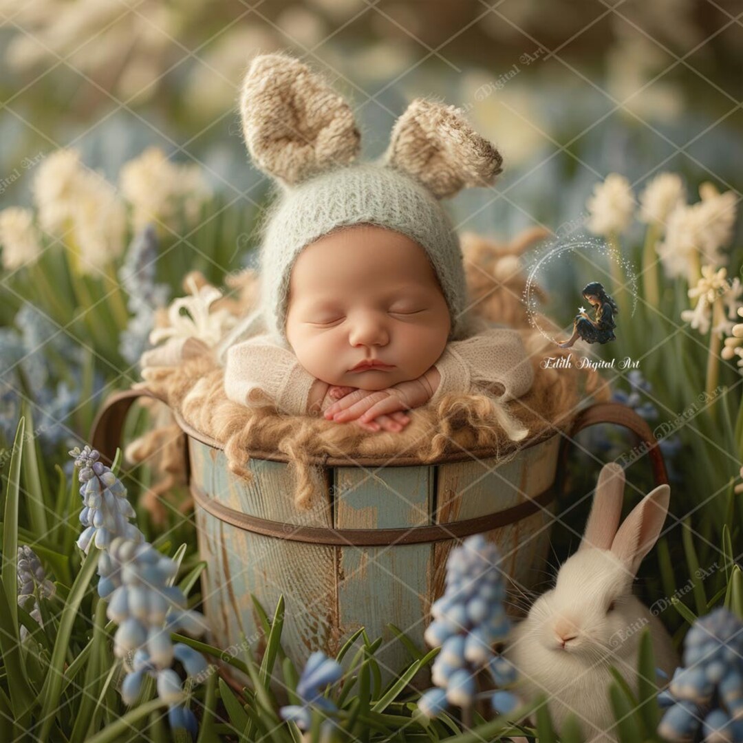Face Insert Newborn Digital Backdrop, Newborn Easter Bunny Background ...