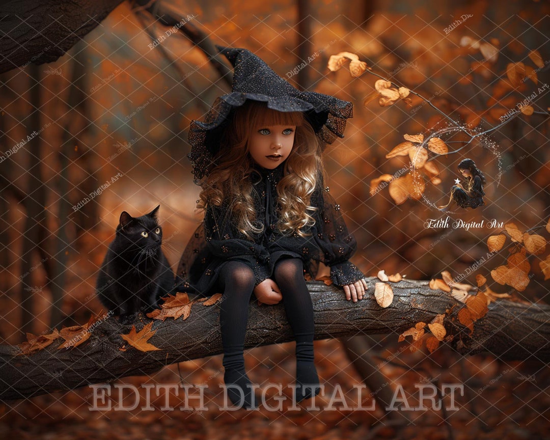 Halloween Digital Backdrop Photography, Witch Background, Autumn Forest ...