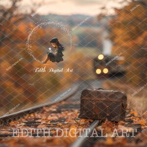 Autumn Railroad Digital Backdrop, Forest Train Tracks With Fall Leaves ...