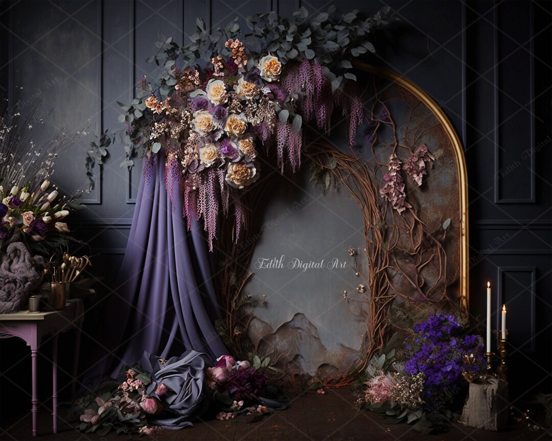 Purple Floral Backdrop Photography, Digital Background for Maternity ...