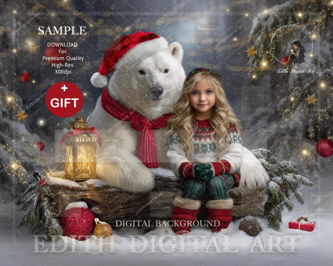 Christmas Digital Backdrop Photography for Photo Composites, Polar Bear ...