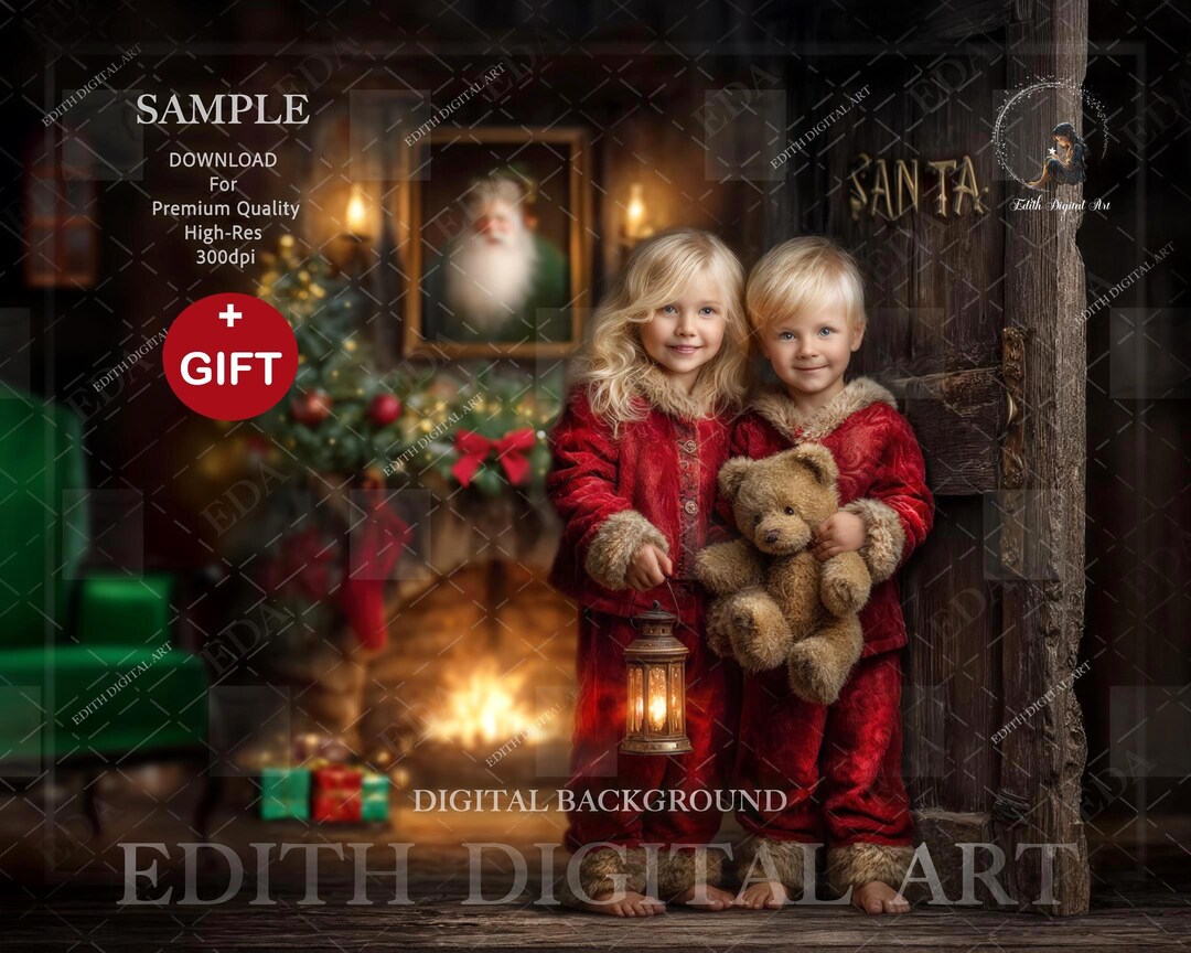 Vintage Christmas Digital Backdrop: Santa's House Door (digital ...