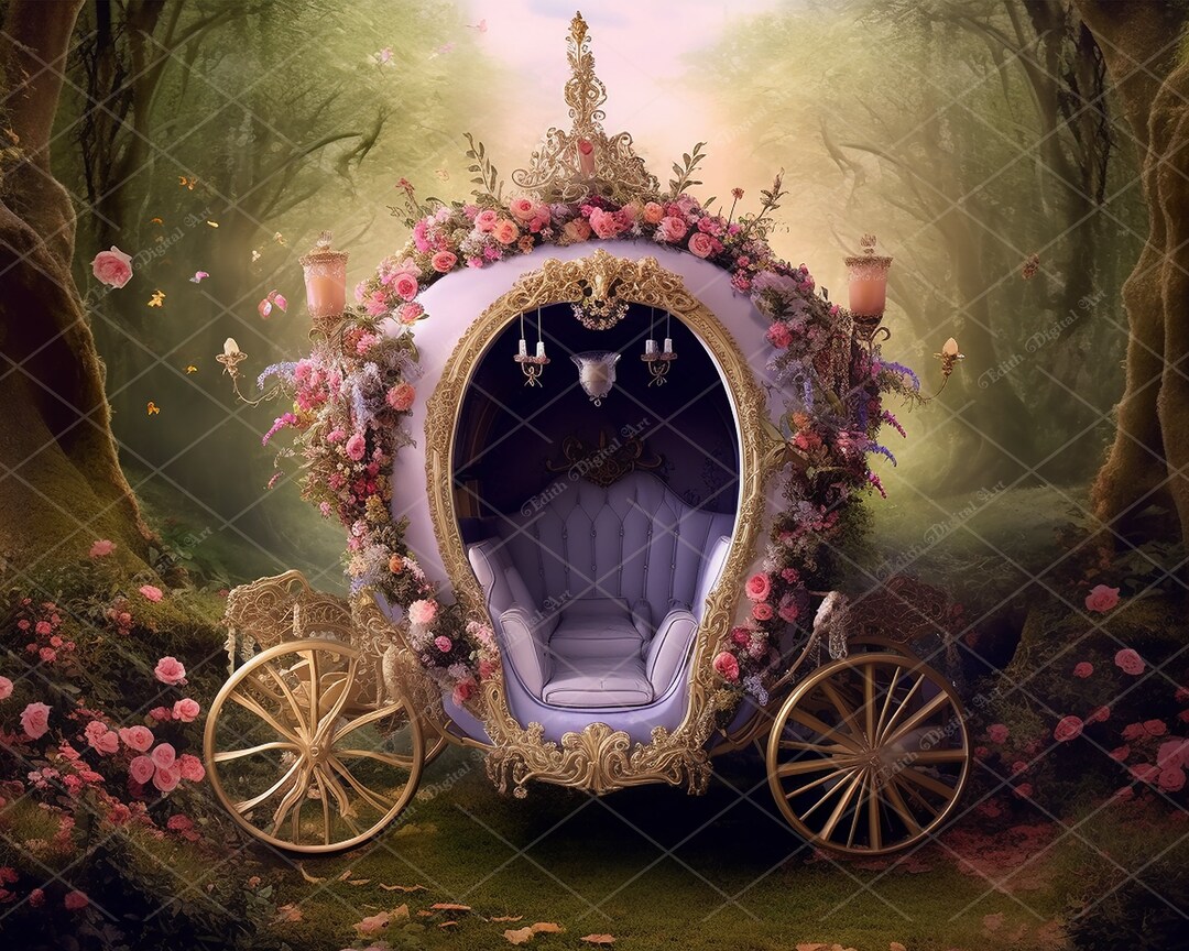 Princess Carriage Digital Backdrop Photography, Fairytale Floral ...