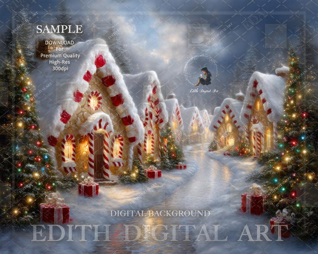 Printable Christmas Village for Wall Decor, Digital Photo Studio ...