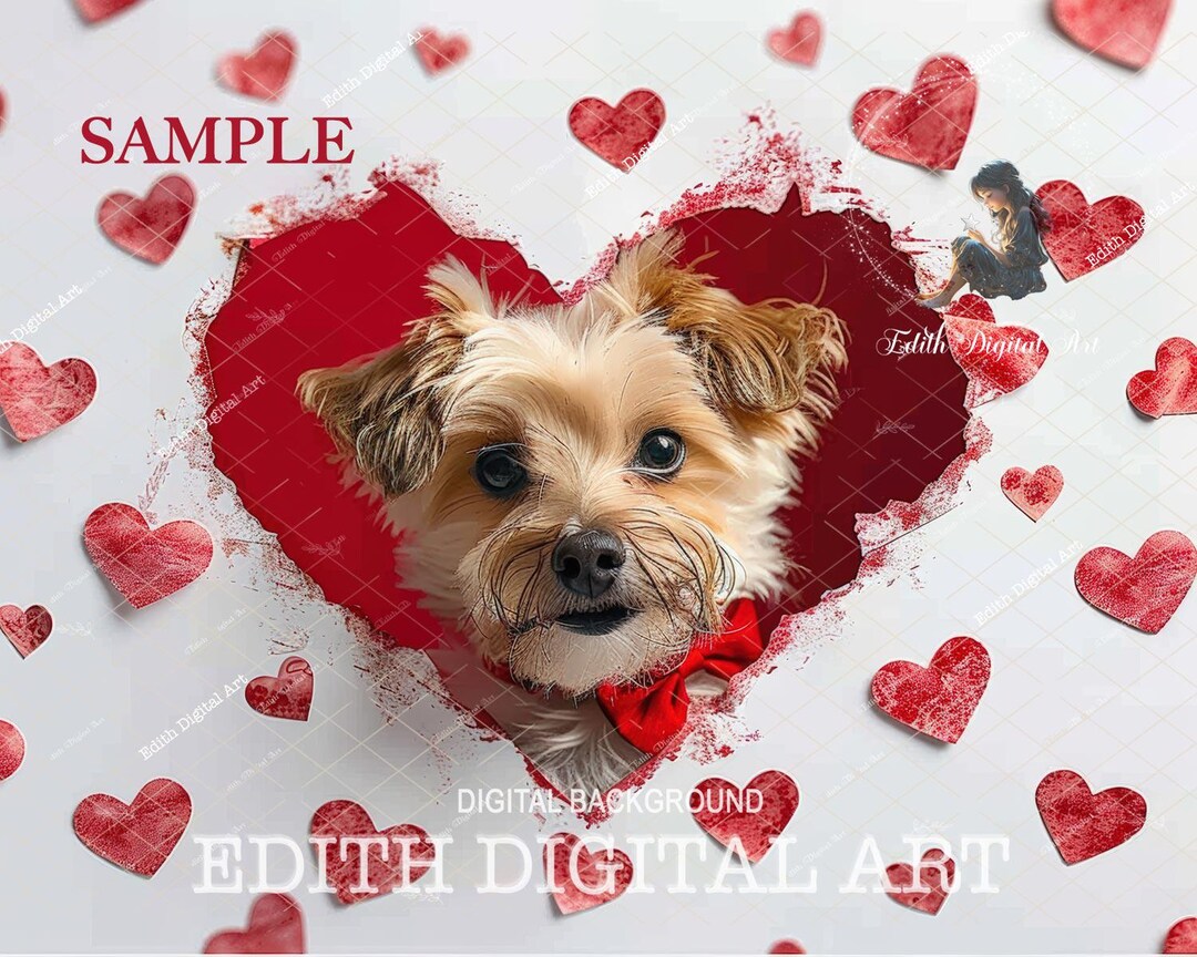 Valentine's Day Digital Backdrop Photography, Heart Ripped Paper, Burst ...