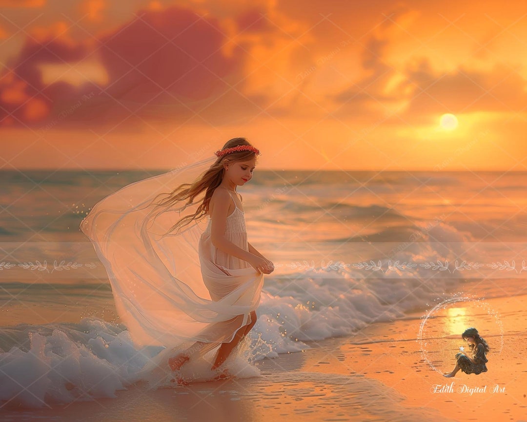 Sunset Beach Photography Background Composite, Studio Digital Backdrop ...