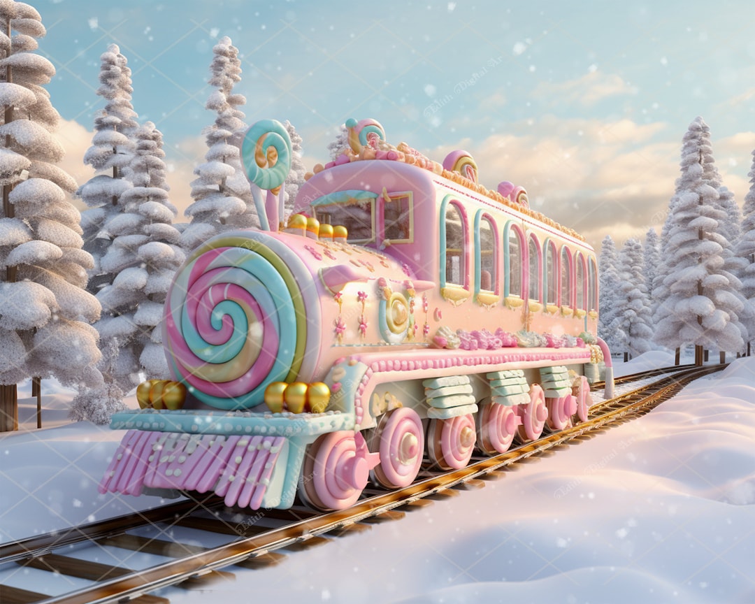 Train Express Christmas Digital Backdrop for Kids, Candy Christmas ...