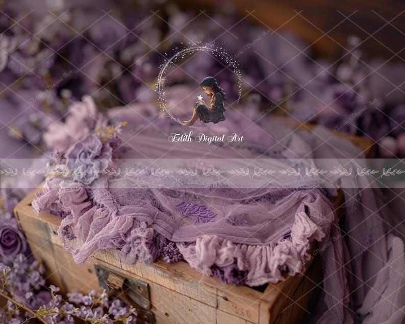 Newborn Digital Backdrop, Purple Photo Prop Digital, Wooden Box ...