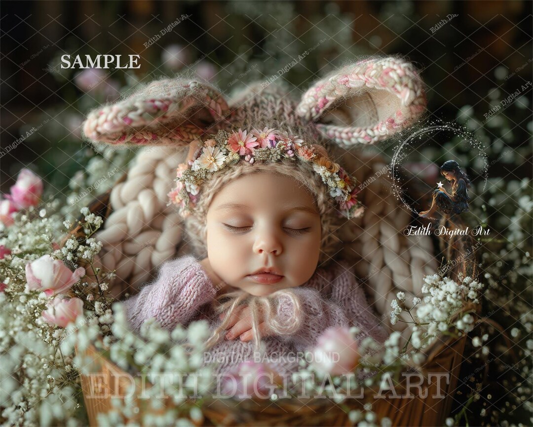 Spring Newborn Digital Background Photography, Easter Bunny Digital ...
