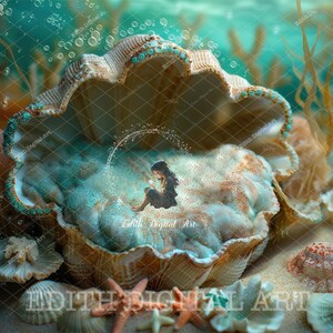 Mermaid Digital Backdrop Photography , Newborn Digital Background, Clam ...