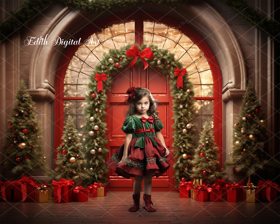 Christmas Digital Backdrop Photography Composite, Christmas Arched Door ...