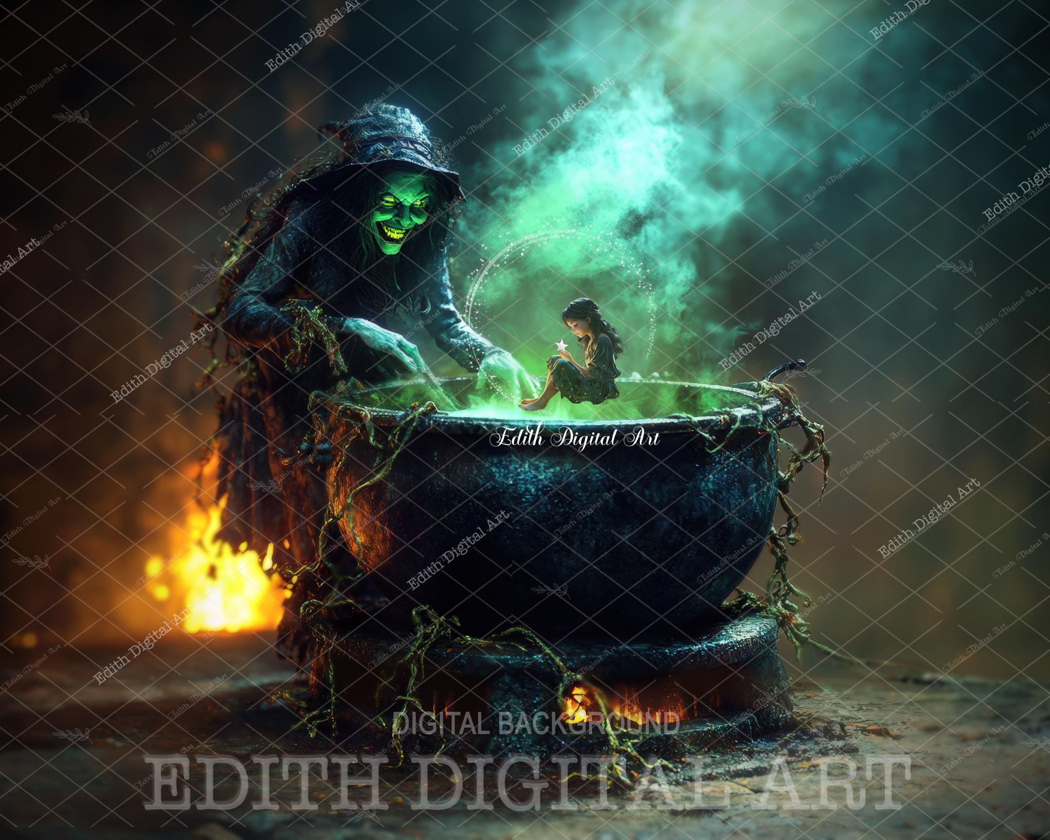 Halloween Digital Backdrop Composite, Witch Cauldron Digital Background ...