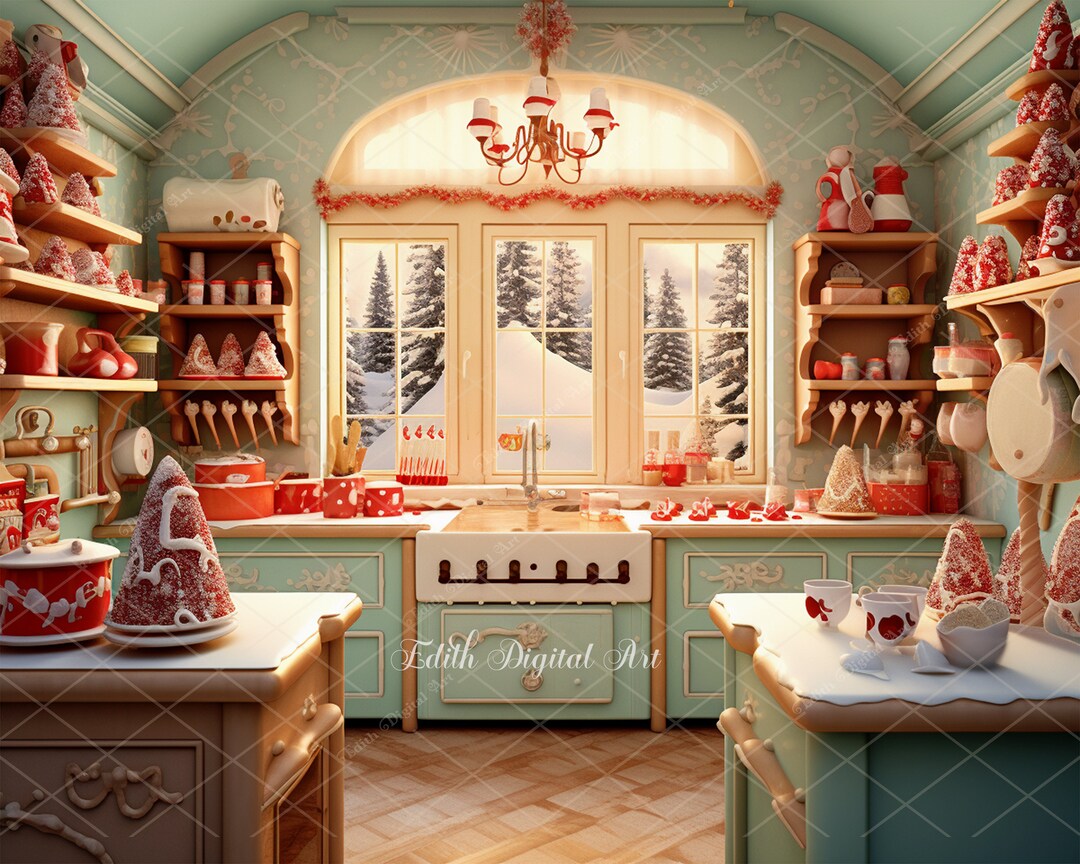 Christmas Kitchen Digital Backdrop, Christmas Digital Background ...