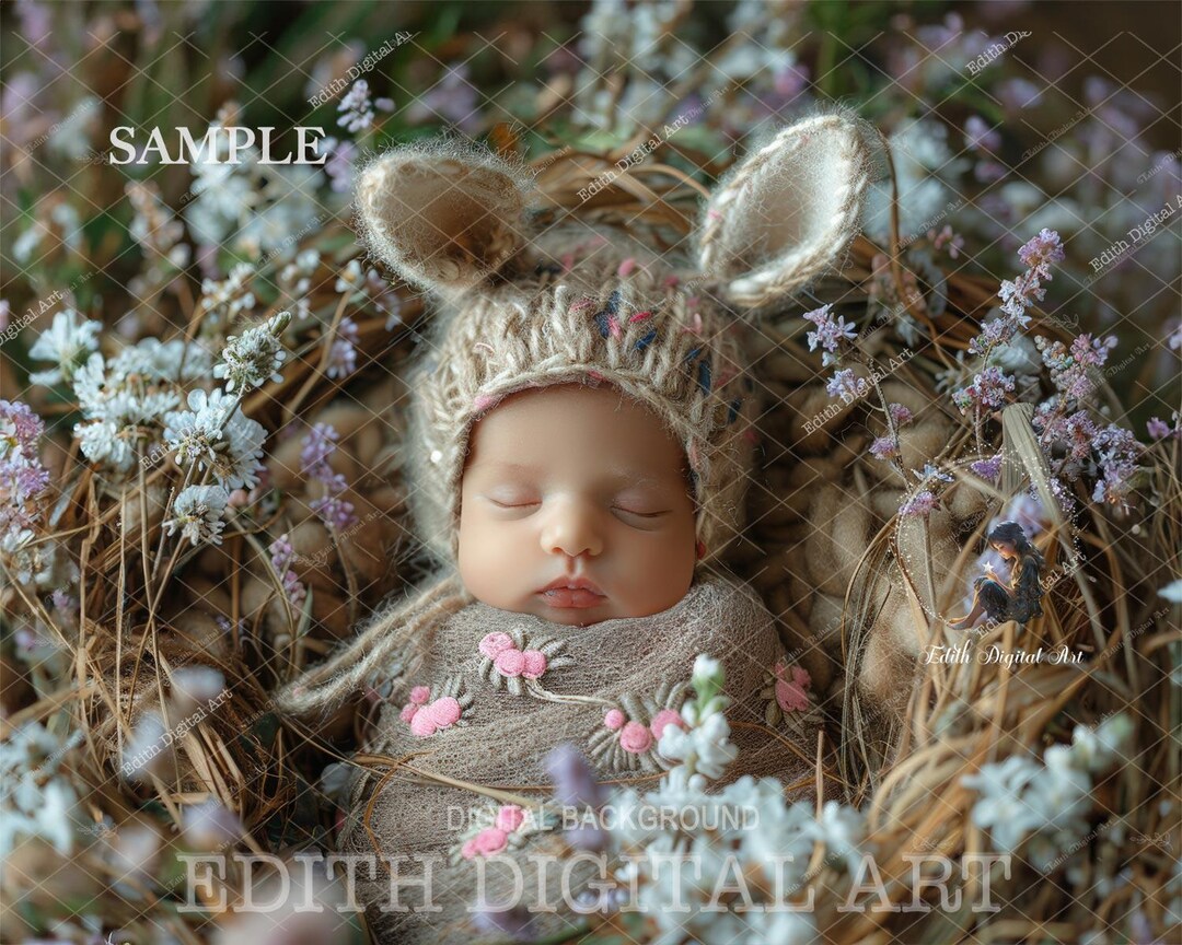 Spring Newborn Digital Background Photography Portrait, Easter Bunny ...
